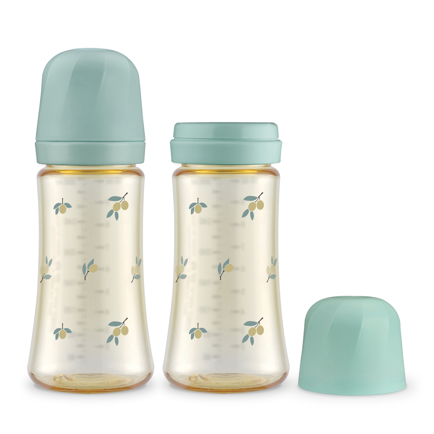 PPSU Feeding Bottle 300ml Twin Pack (without teat, Olive) - GROSMIMI